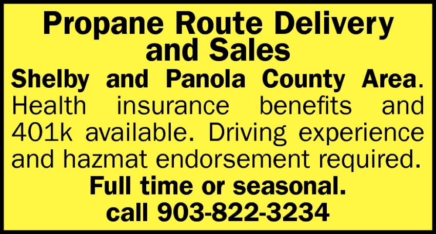 Propane Route Delivery And Sales, 903-822-3234